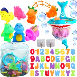 Baby Bath Toys,Bath Toys,Bath Toy Storage,Bath Toys for Toddlers 1-3,Bath Toy Baby Bath Set，Letters & Numbers, Bath Toy Organizer Dinausors Toys , Water Spray Bath Set with Fishing Net(44)