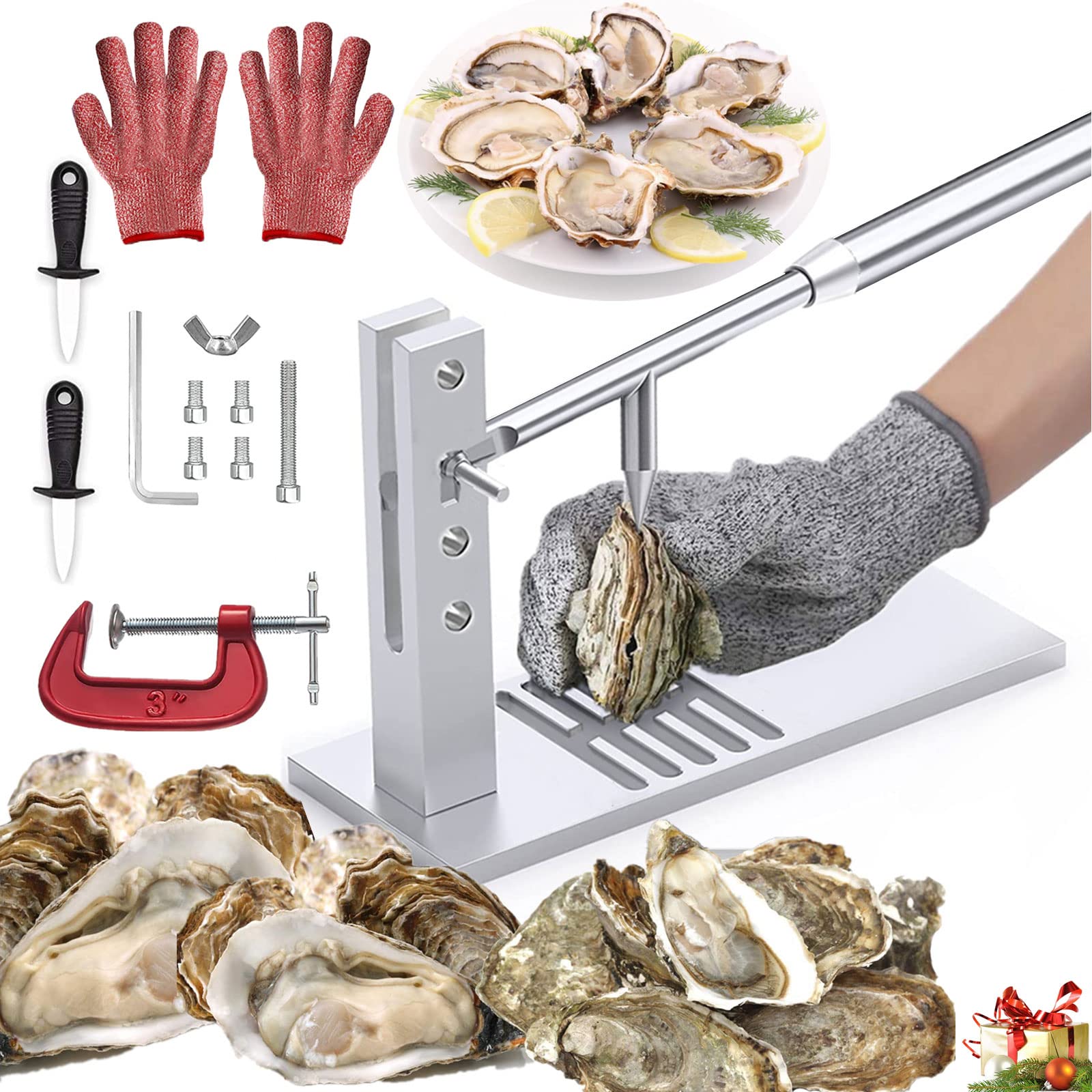 Oyster Shucker Machine Stainless Steel Oyster Shucker Tool Set Oyster Clam Shucking Kit Oyster Clam Opener Machine Oyster Sheller Practical Hotel Buffets Homes Gift Oyster Opener Oyster Knife Shucker