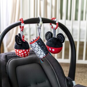 KIDS PREFERRED Disney Baby Mikcey Mouse and Minnie Mouse 3 Pack Hanging Toys, Black and White High Crinkle Plush, Boys and Girls Ages 0+, Stroller On The Go Clip, Teether, Chime Toy (81261)