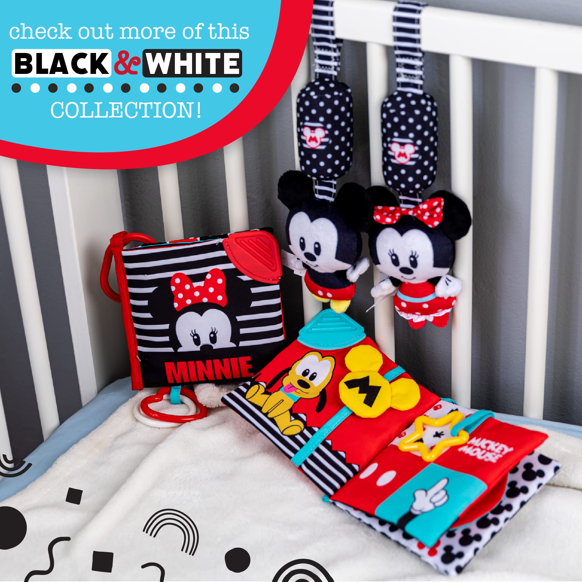 KIDS PREFERRED Disney Baby Mickey Mouse High Contrast Soft Book with On The Go Clip and Teether, 5 Inches, Multicolor (KP81255)