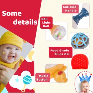 Serdios Baby Rattles Teething Toys 2pcs,Sensory Teether Toys,Grab Shaker Rattle,Tummy Time Rattle,Early Educational Infant Toys Gift Set,Newborn Birthday Gift Set for 0-3-6-9-12 Month for Babies