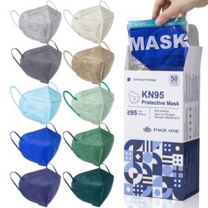 page one 10 colors kn95 face masks for adults 50 pack disposable masks, 5-layer breathable cup dust face mask,filter efficiency 95%