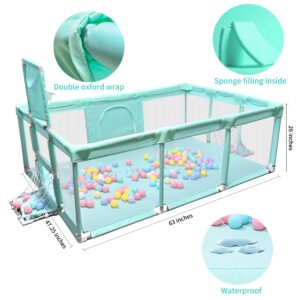 goldge extra large playpen 63x47x26 inch, playpen for babies and toddlers, with 50pcs balls and 5 pcs pull up rings, baby play pen, infant play yard, playard, kids play area