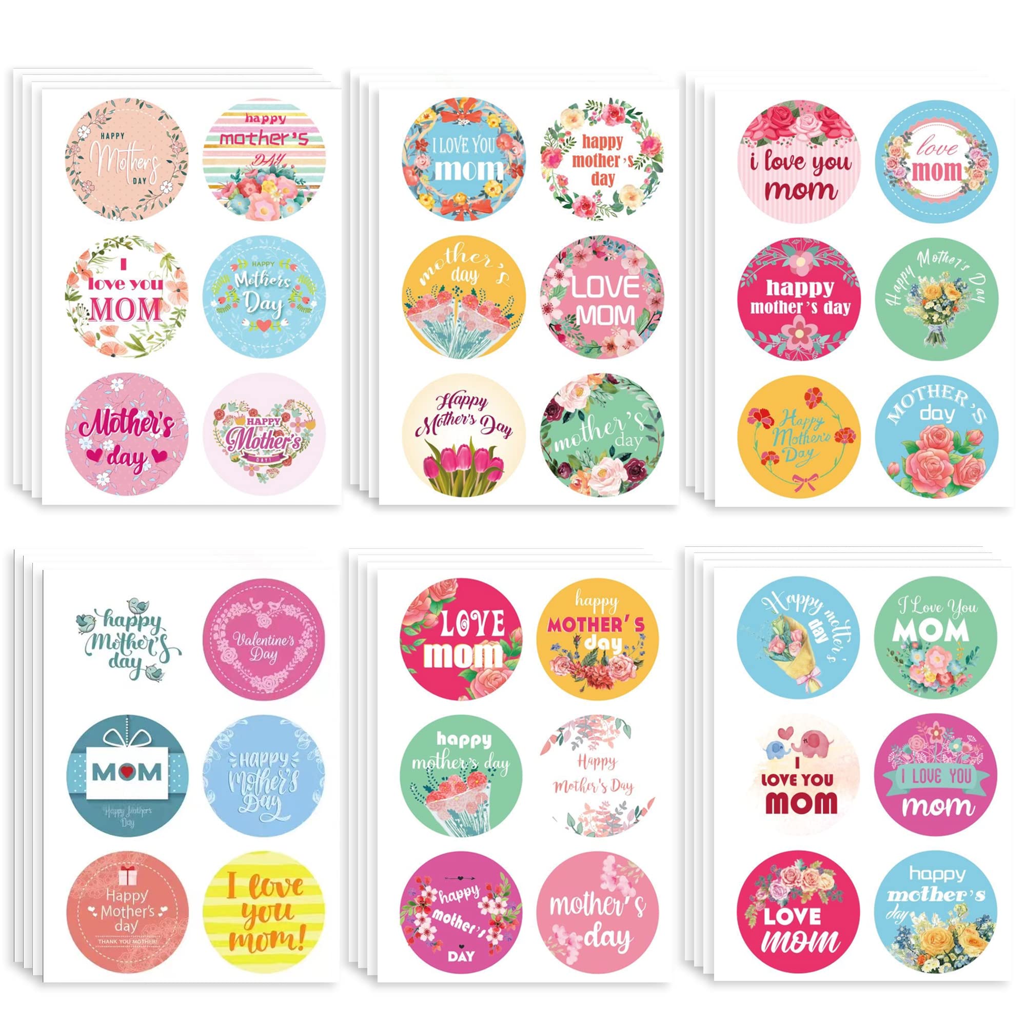 HADDIY Happy Mothers Day Stickers,144 Pcs 2 Inches Floral Mom Labels Stickers in Bulk for Mother's Day Cards,Cookies,Envelopes Seals,Flowers and Gifts Wrapping Decoration