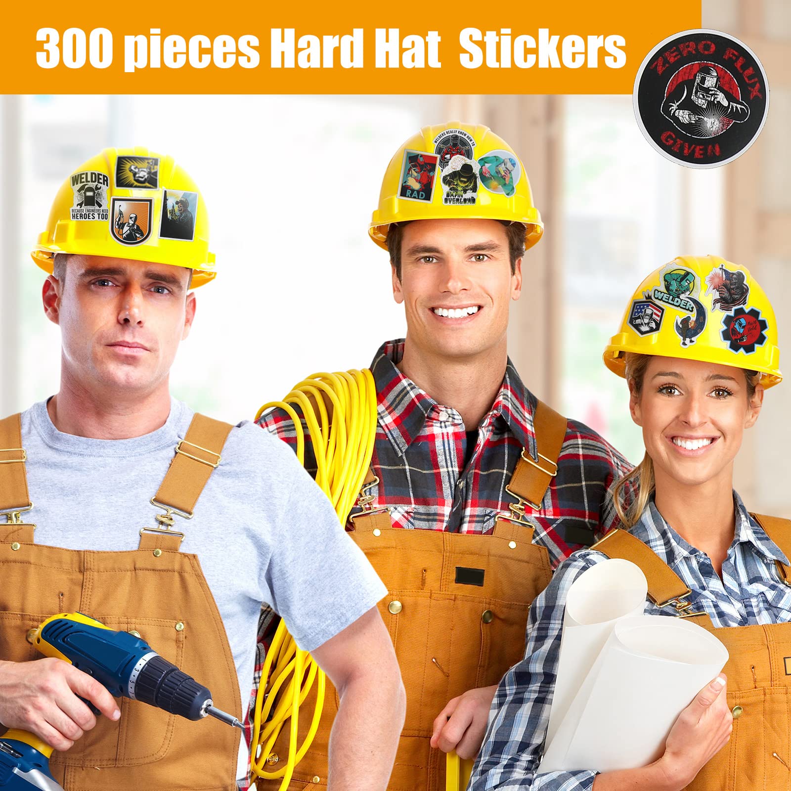 300 Pcs Hard Hat Stickers for Tool Box Helmet, Funny Stickers for Adults Cool Stickers Tool Box Stickers Hard Hat Accessories Decals for Welding Union Military Lineman Electrician