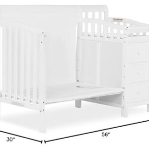 Dream On Me Jayden 4-in-1 Full Panel Mini Convertible Crib and Changer in White, Non-Toxic Finish, Made of Solid Pinewood, 3-Position Mattress Support System, Comes with 1'' Changing Pad