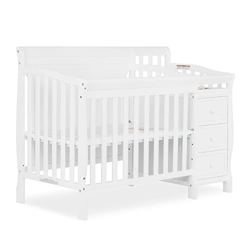 Dream On Me Jayden 4-in-1 Full Panel Mini Convertible Crib and Changer in White, Non-Toxic Finish, Made of Solid Pinewood, 3-Position Mattress Support System, Comes with 1'' Changing Pad