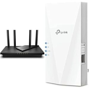 tp-link onemesh wifi 6 router ax1800 smart wifi router (archer ax21) – dual band gigabit router + tp-link ax1500 wifi extender internet booster(re500x), onemesh wifi 6 range extender