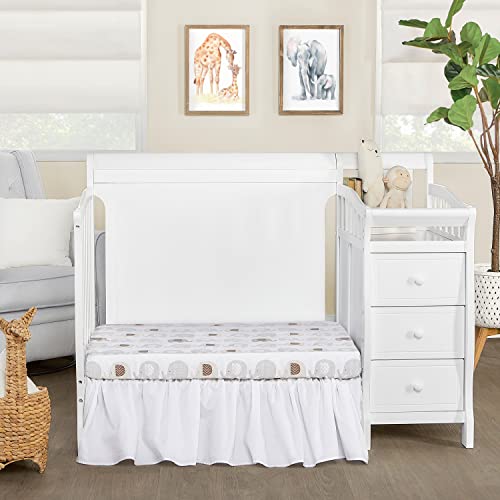 Dream On Me Jayden 4-in-1 Full Panel Mini Convertible Crib and Changer in White, Non-Toxic Finish, Made of Solid Pinewood, 3-Position Mattress Support System, Comes with 1'' Changing Pad