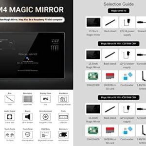 Waveshare 13.3inch Magic Mirror Mini-Computer Powered by Raspberry Pi CM4 13.3inch HD Touch Screen with USB/ETH Ports NOT Include CM4