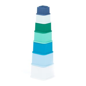 bella tunno happy stacks - baby stacking cups, montessori silicone baby toys for playtime and development, fun educational toys for gross motor skills, sorting, counting and more, cool blue