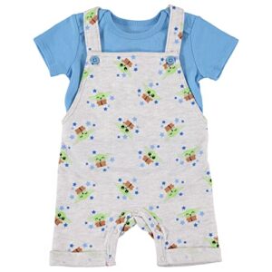 star wars happy threads newborn infant baby yoda boys shortall romper and tshirt set (blue/green/grey, 6-9 months) (astb269st)