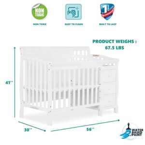 Dream On Me Jayden 4-in-1 Full Panel Mini Convertible Crib and Changer in White, Non-Toxic Finish, Made of Solid Pinewood, 3-Position Mattress Support System, Comes with 1'' Changing Pad