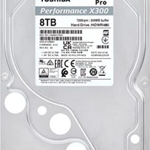 Toshiba X300 PRO 8TB High Workload Performance for Creative Professionals 3.5-Inch Internal Hard Drive – Up to 300 TB/Year Workload Rate CMR SATA 6 GB/s 7200 RPM 256 MB Cache - HDWR480XZSTB