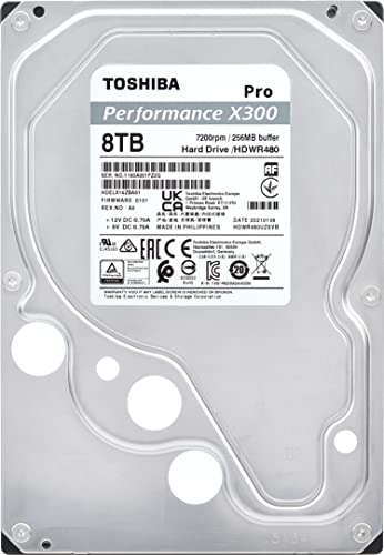 Toshiba X300 PRO 8TB High Workload Performance for Creative Professionals 3.5-Inch Internal Hard Drive – Up to 300 TB/Year Workload Rate CMR SATA 6 GB/s 7200 RPM 256 MB Cache - HDWR480XZSTB