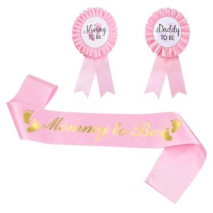 yoinnt baby shower sash and badge for girl - 'mommy to be' sash and 'daddy to be' badge pin set, baby shower decorations sash, ideal gift for gender reveal/baby shower