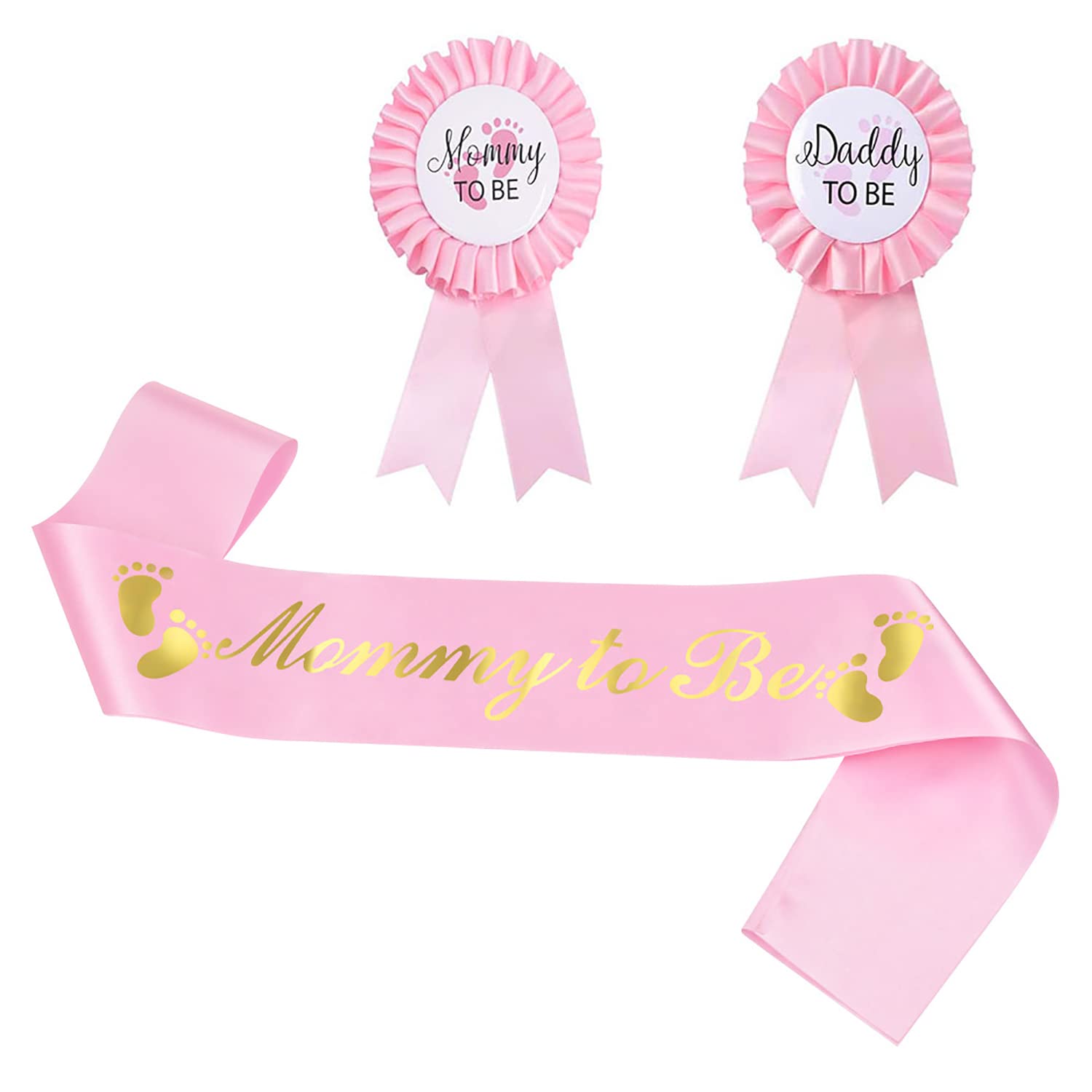 Yoinnt Baby Shower Sash and Badge for Girl - 'Mommy to Be' Sash and 'Daddy to Be' Badge Pin Set, Baby Shower Decorations Sash, Ideal Gift for Gender Reveal/Baby Shower