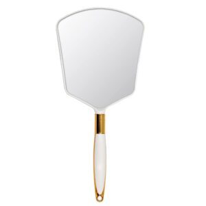 eaoundm hand held mirror with handle, makeup hand mirror with hook hole for bathroom and bedroom, barbers haircut mirror for home and salon (6 w x6.8 l inchs, white)