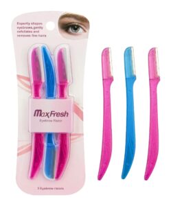 maxfresh eyebrow razor 3 pack, pink and blue