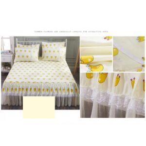 Tulle Lace Trimmed Elastic Pleated 3pcs Bed Skirt Korean Style Princess Bedspread Bed Sheet and 2 Pillowcases Sets Wrinkle Fade Resistant Bedskirt (Color : Yellow, Size : 180cmx200cm)