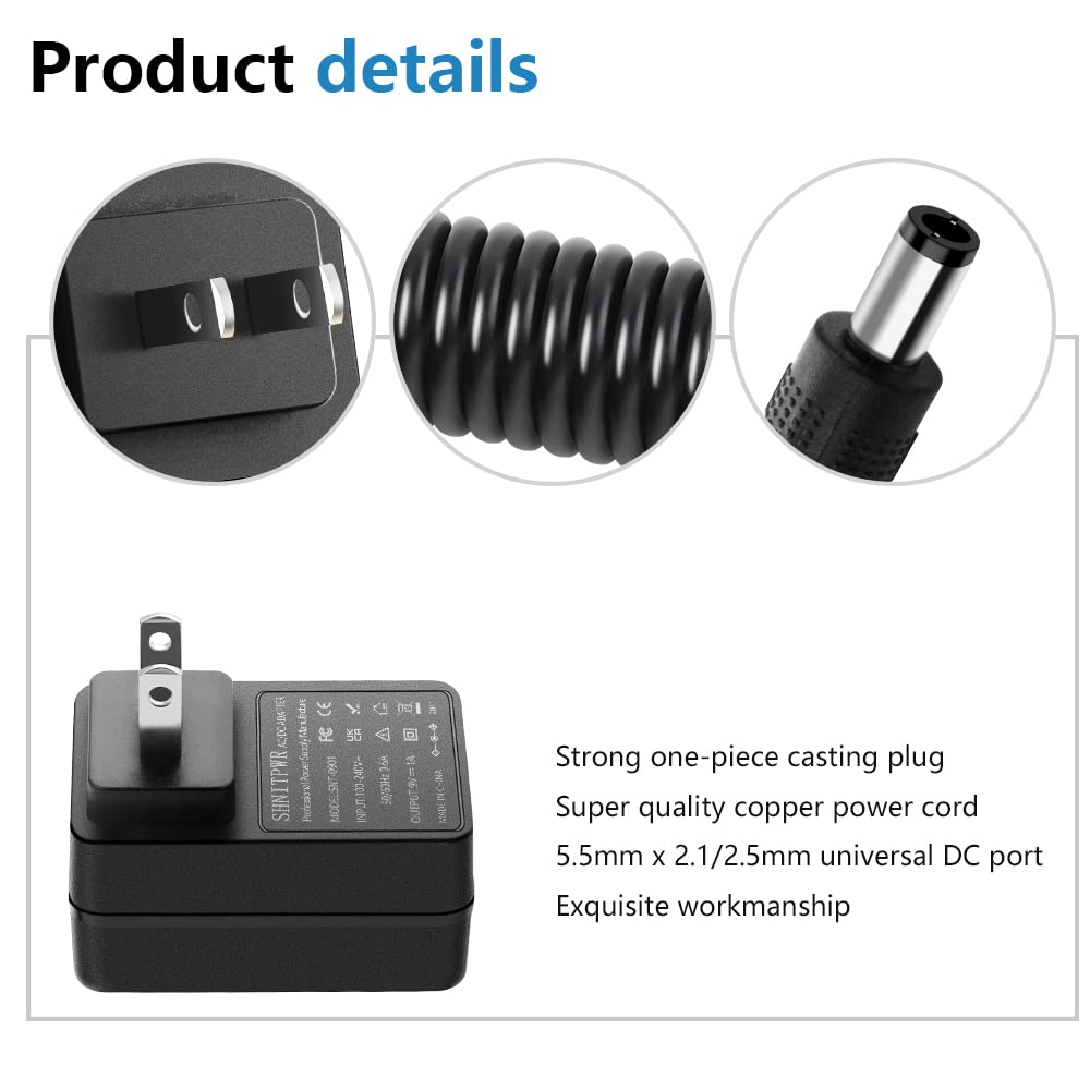 SHNITPWR 9V 2A Power Supply Adapter DC 9 Volt 2 Amp Power Cord 100~240V AC to DC 9volt 2000mA 1.5A 1A 800mA 500mA 300mA Universal Power Converter with 5.5mmx2.5mm 5.5mmx2.1mm Tip for Arduino UNO