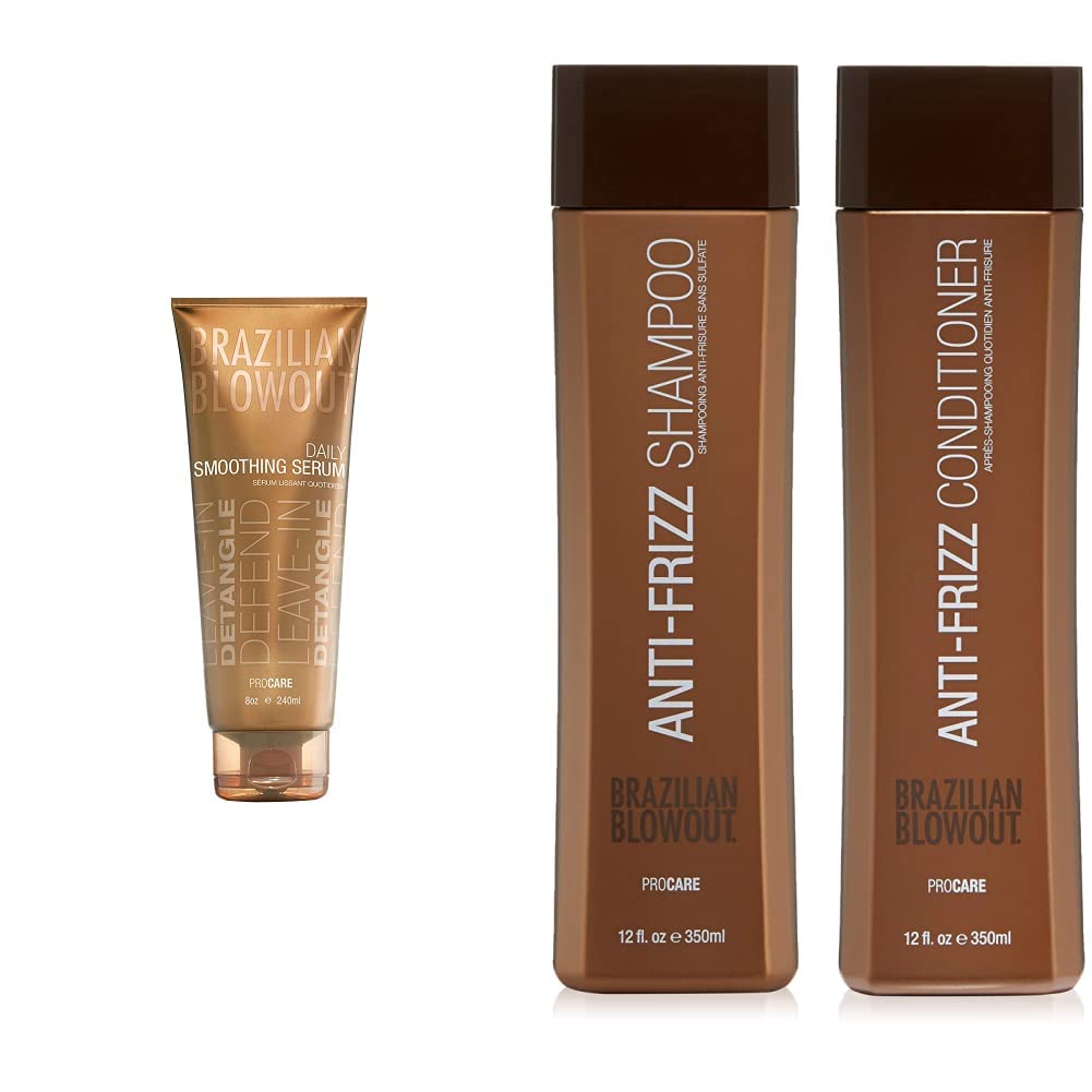 Brazilian Blowout Daily Smoothing Serum 8 fl oz & Brazilian Blowout Anti-Frizz Shampoo/Conditioner 2 Pack