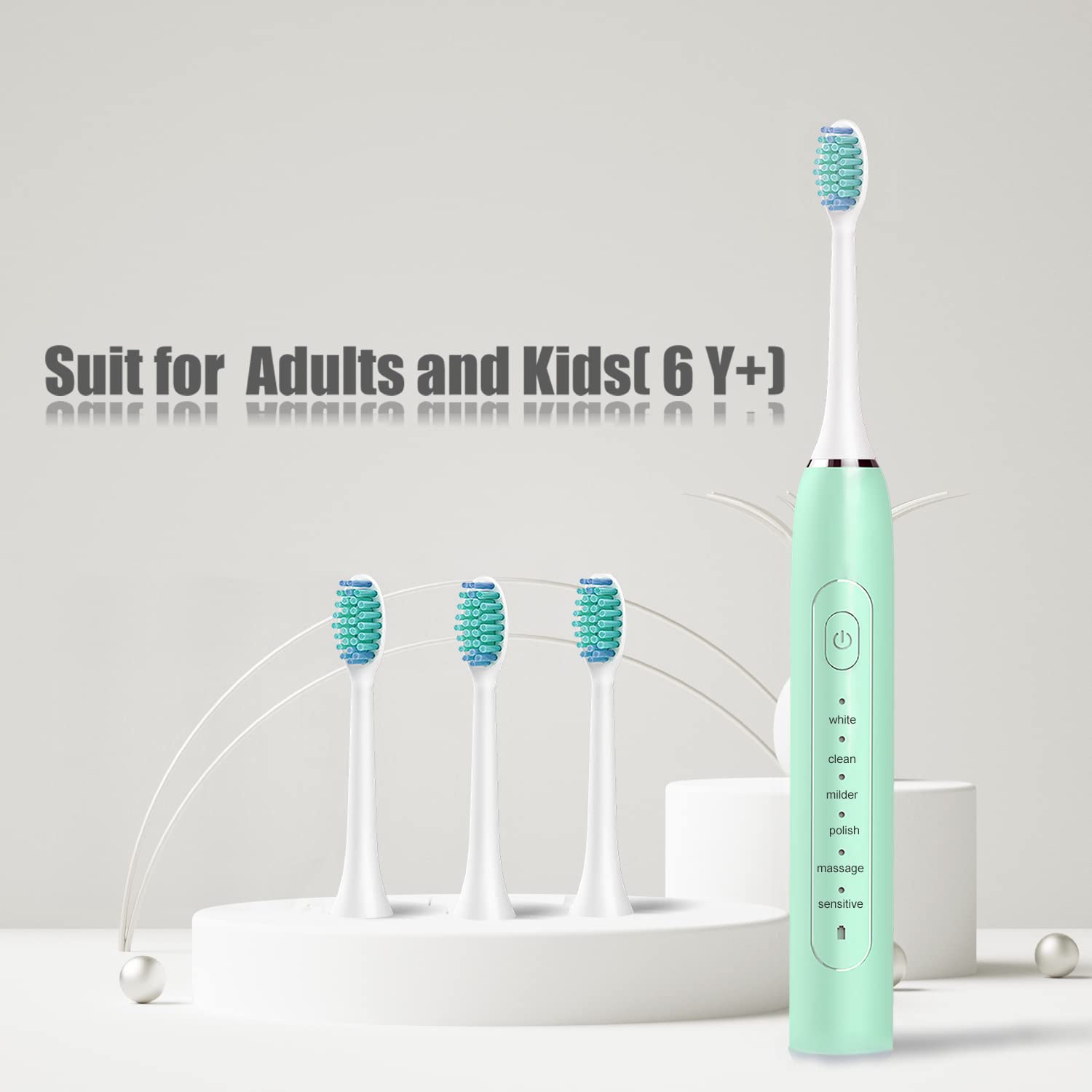 Sonic Electric Toothbrush for Kids and Sensitive Teeth Adult, Gentle Brushing Electric Toothbrush with 4 Medium Brush Heads, 6 Modes with 2 Minutes Smart Timer, Rechargeable Kids Electric Toothbrushes