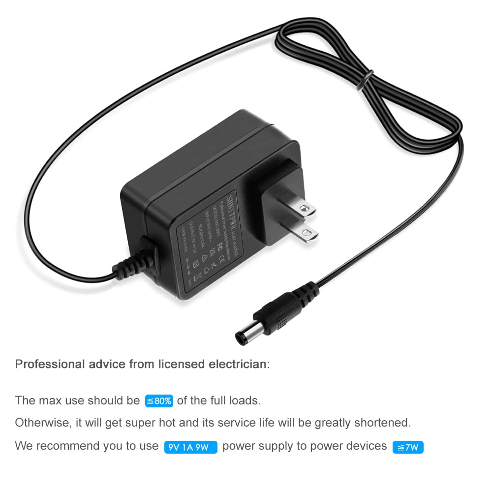 SHNITPWR 9V 2A Power Supply Adapter DC 9 Volt 2 Amp Power Cord 100~240V AC to DC 9volt 2000mA 1.5A 1A 800mA 500mA 300mA Universal Power Converter with 5.5mmx2.5mm 5.5mmx2.1mm Tip for Arduino UNO