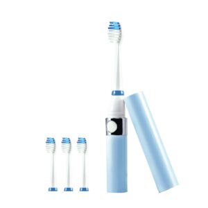 pursonic portable sonic toothbrush battery operated, battery included, 3 brush heads included, 22,000 strokes per minute, brush on the go (blue)