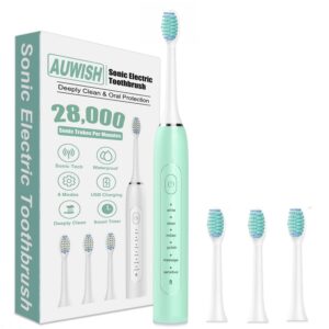 sonic electric toothbrush for kids and sensitive teeth adult, gentle brushing electric toothbrush with 4 medium brush heads, 6 modes with 2 minutes smart timer, rechargeable kids electric toothbrushes