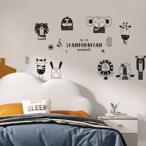 Maydahui Safari Jungle Animal Wall Decals Scandinavian Style Woodland Black White Animal Wall Sticker(55x30 Inch) Peel Stick Removable Art Decal Decor for Baby Kids Bedroom Nursery Changing Table