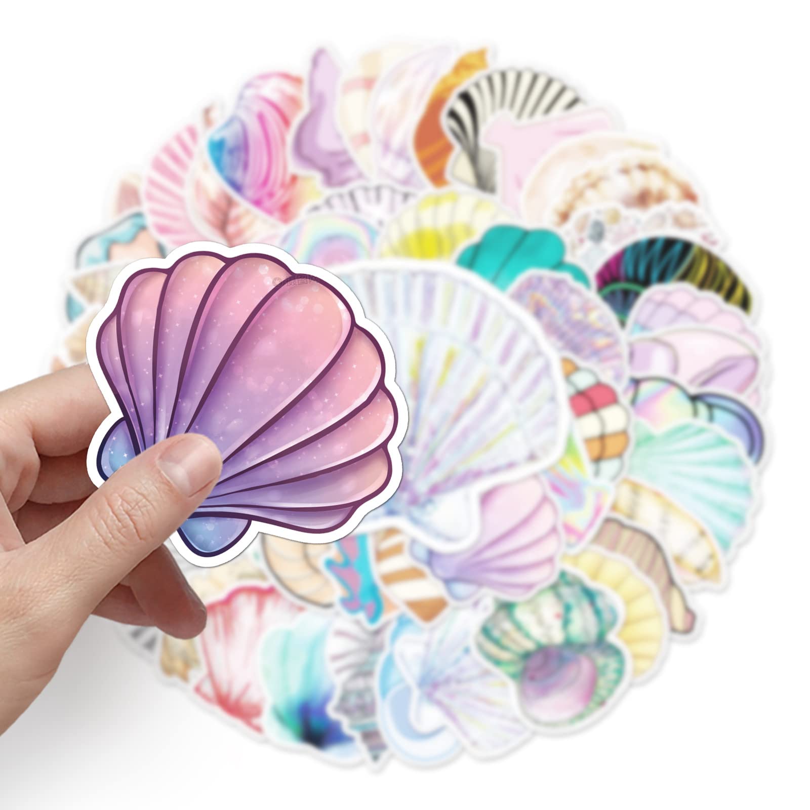 Shells Themed Stickers for Laptop(50 Pcs),Gift for Teens Adults Girl,Waterproof Sea Shells Mixed Beach Stickers for Water Bottle,Trendy Vinyl Stickers for Journal,Dairy,Scrapbook