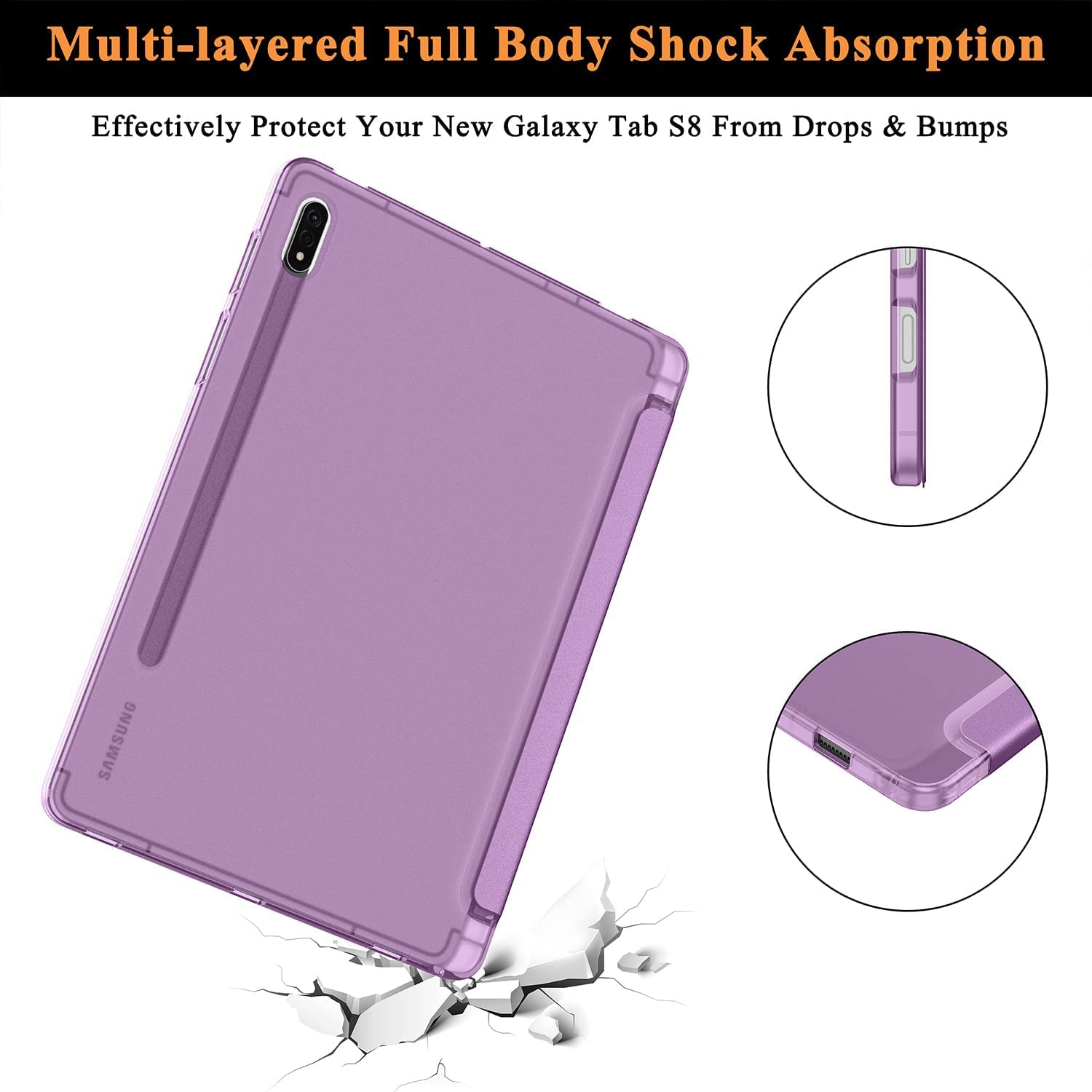 Soke Galaxy Tab S8+/S7 FE/S7 Plus 12.4 inch Case with S Pen Holder, Translucent Soft TPU Back Cover for Samsung Tab S8+ 2022/S7 FE 2021/S7 Plus 2020 [SM-X800/X806/T730/T736B/T970/T975],Violet