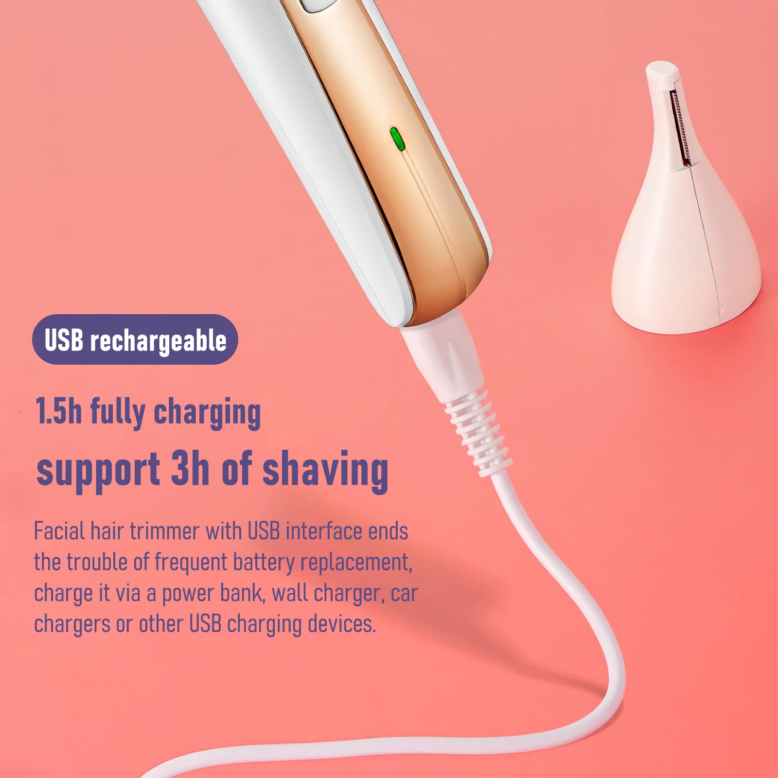 MOCK ST Facial Hair Removal for Women,Painless Hair Shaver Rechargeable,4 x Replacement Heads Included, Lady Face Electric Razor for Eyebrow, Nose, Lips, Facial, Body