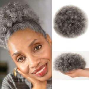 moonshow ombre grey afro puff drawstring ponytail natural kinky curly ponytail hair extension for black women african american short kinky ponytail drawstring(ombre grey)