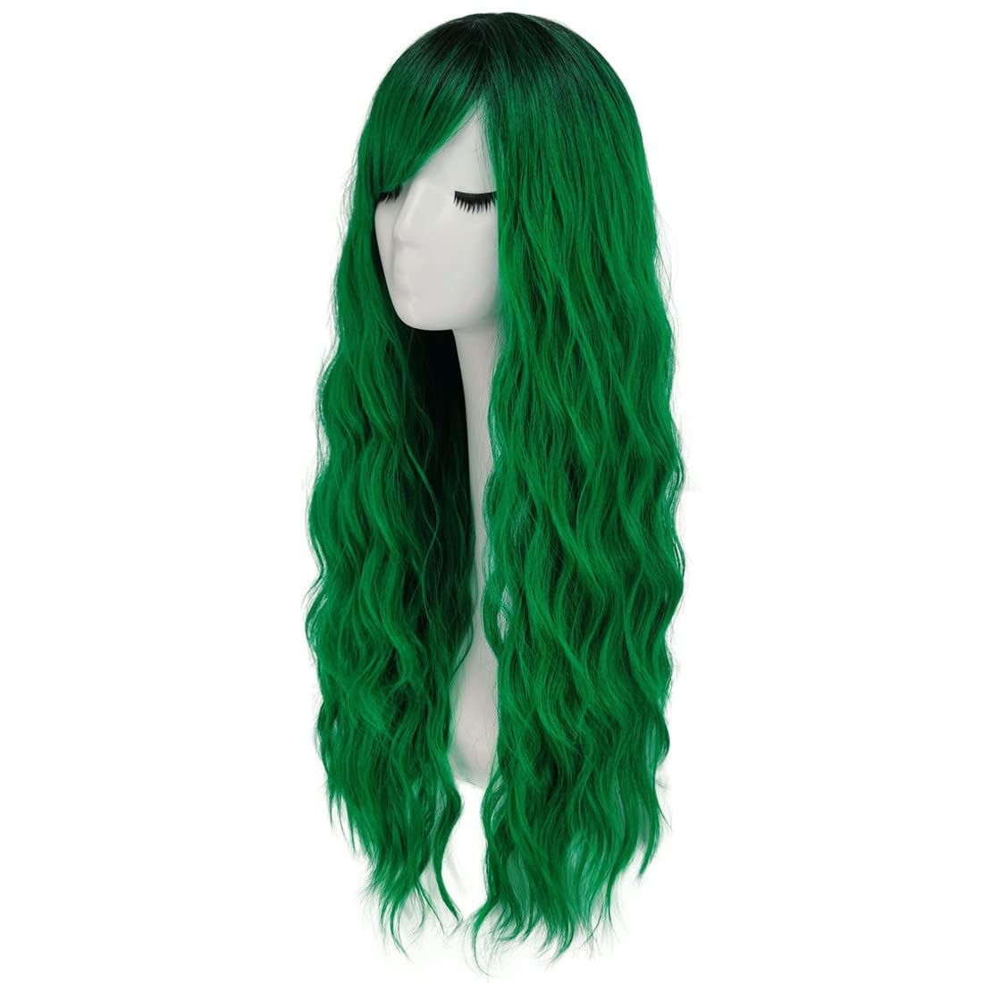 Mildiso Green Wigs for Women 26" Long Ombre Green Hair Wig with Bangs Curly Wavy Natural Cute Synthetic Soft Wigs for Party M062MGR