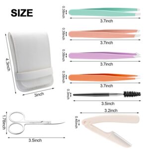 Milishow Eyebrow Tweezer Set Professional Stainless Steel Tweezers for Women & Men Precision Tweezer for Eyebrows Facial Hair with Leather Travel Case（7 PCS）