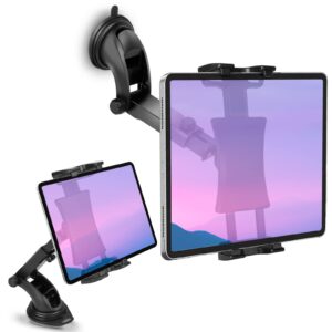 car dashboard & windshield tablet mount holder, 360° rotation window dash stand for ipad pro 12.9/11/10.5/9.7/air/mini, samsung galaxy tab, 4.7-12.9" tablets & phone, tpu suction cup sticky gel & pad