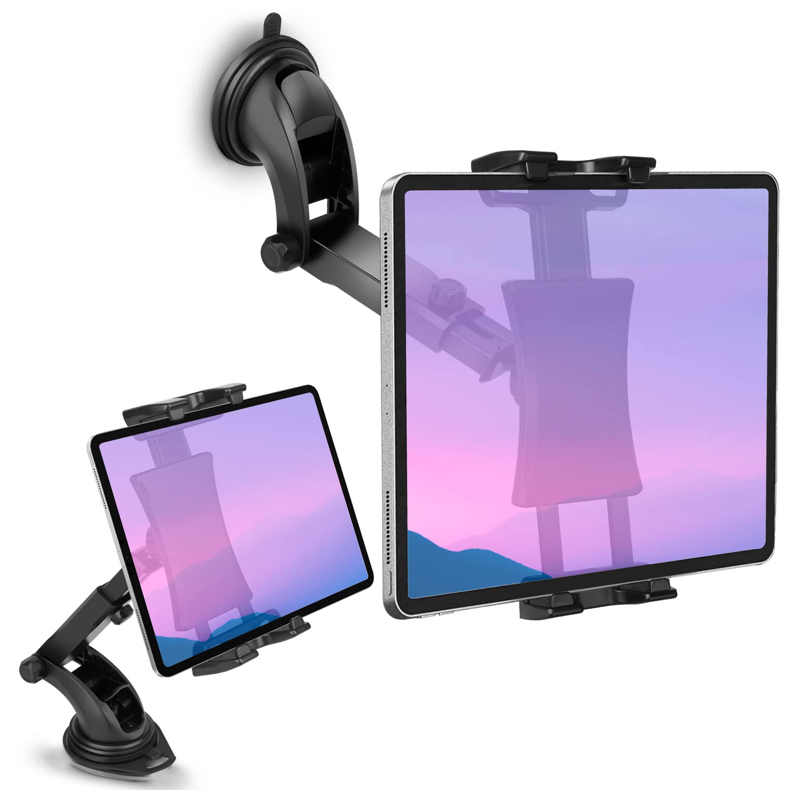 Car Dashboard & Windshield Tablet Mount Holder, 360° Rotation Window Dash Stand for iPad Pro 12.9/11/10.5/9.7/Air/Mini, Samsung Galaxy Tab, 4.7-12.9" Tablets & Phone, TPU Suction Cup Sticky Gel & Pad