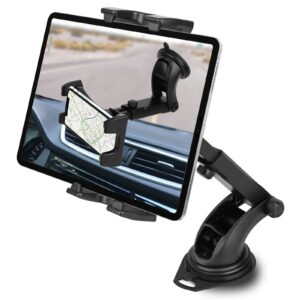 Car Dashboard & Windshield Tablet Mount Holder, 360° Rotation Window Dash Stand for iPad Pro 12.9/11/10.5/9.7/Air/Mini, Samsung Galaxy Tab, 4.7-12.9" Tablets & Phone, TPU Suction Cup Sticky Gel & Pad