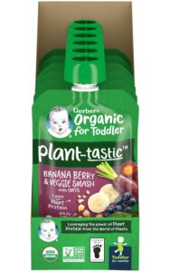 gerber organic for toddler plant-tastic pouches variety pack (6 ct (pack of 1), banana berry)