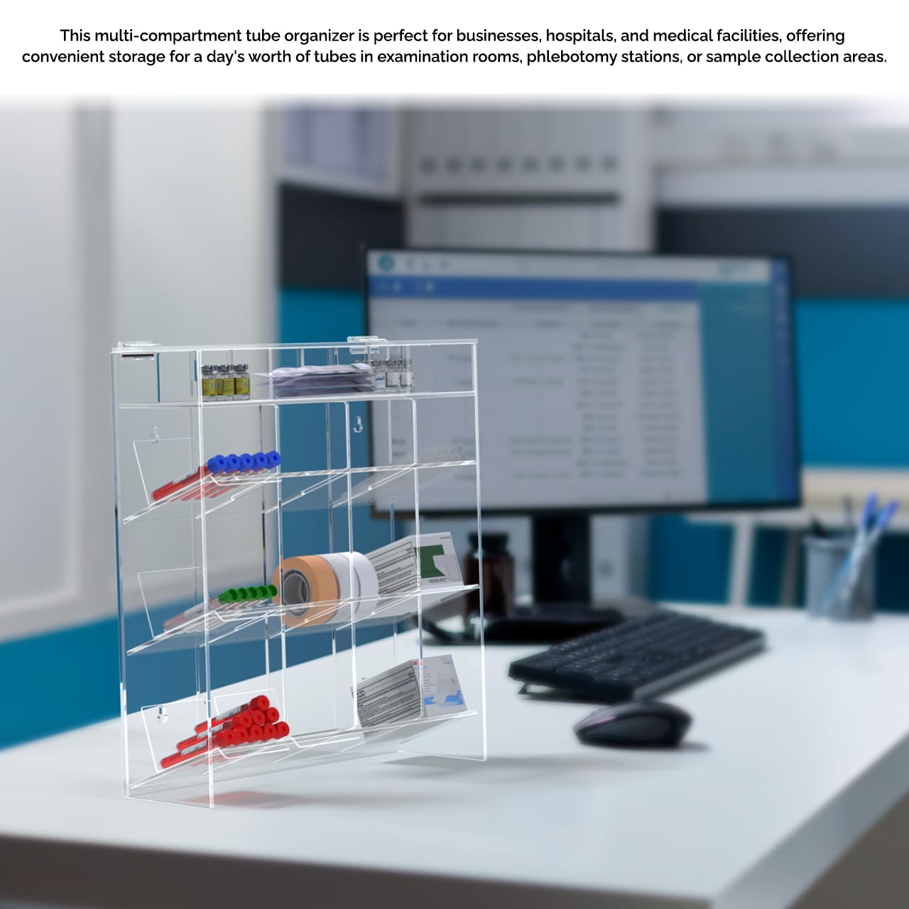 Tube Rack Clear Acrylic 12 Compartment 15.25" x 17.75" Wall Mount with Hanging Hardware or Countertop Clinics Hospitals Food Industry and Pharmaceutical Easy Access Lightweight by Marketing Holders