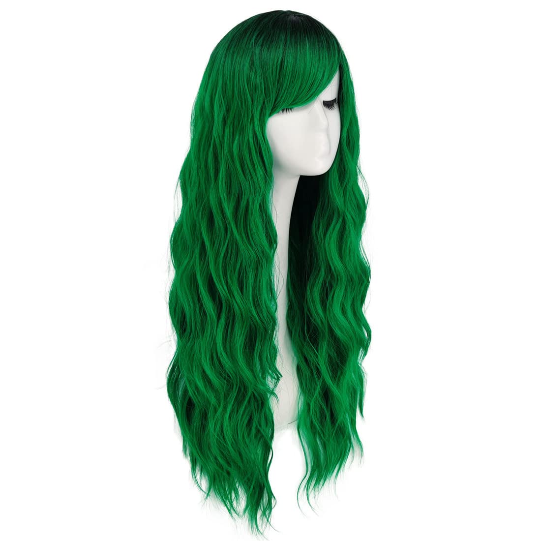 Mildiso Green Wigs for Women 26" Long Ombre Green Hair Wig with Bangs Curly Wavy Natural Cute Synthetic Soft Wigs for Party M062MGR