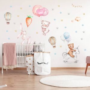 maydahui cartoon animal bear rabbit hot air balloon self-adhesive wall decoration stickers in living room, bedroom, children's room