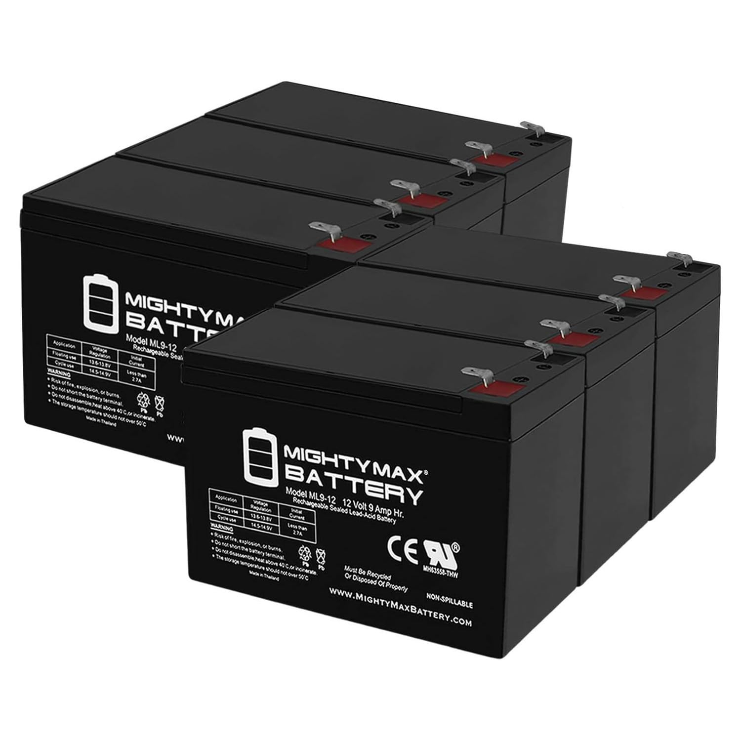 Mighty Max Battery 12V 9Ah SLA Replacement Battery for Dell 1920W (K792N-2U) - 6 Pack