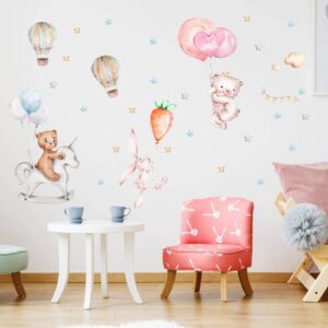 Maydahui Cartoon Animal Bear Rabbit hot air Balloon self-Adhesive Wall Decoration Stickers in Living Room, Bedroom, Children's Room