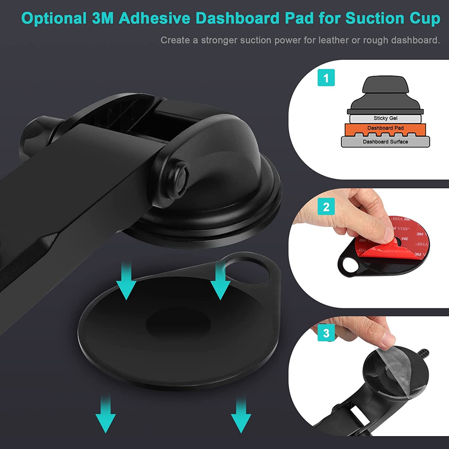 Car Dashboard & Windshield Tablet Mount Holder, 360° Rotation Window Dash Stand for iPad Pro 12.9/11/10.5/9.7/Air/Mini, Samsung Galaxy Tab, 4.7-12.9" Tablets & Phone, TPU Suction Cup Sticky Gel & Pad