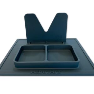 Media Mat - Silicone Food Placemat with Built-in Tablet/Phone/Media Stand for Kids, Toddler, Baby (Charcoal) Dishwasher Safe, Easy to Clean