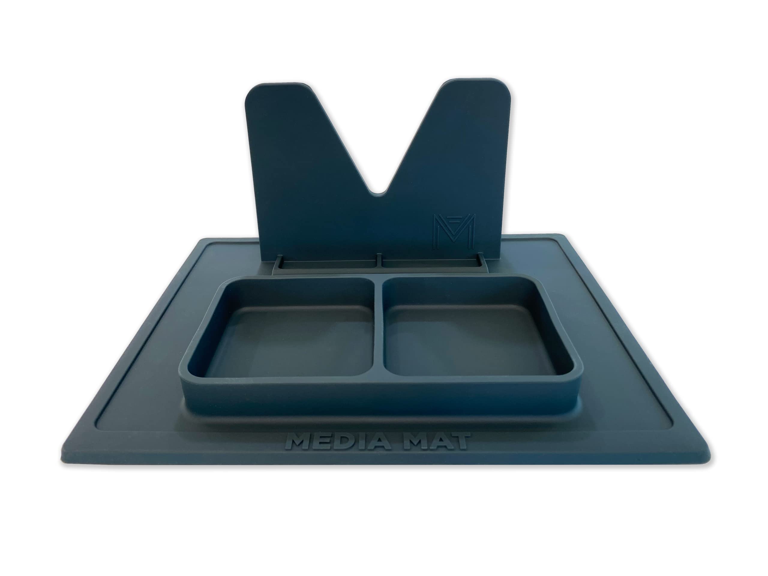 Media Mat - Silicone Food Placemat with Built-in Tablet/Phone/Media Stand for Kids, Toddler, Baby (Charcoal) Dishwasher Safe, Easy to Clean