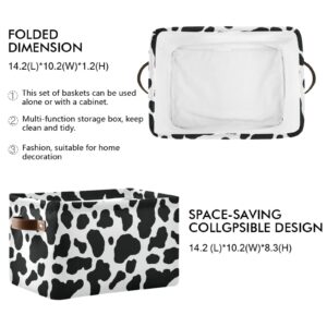 Wusikd Cow Skin Storage Basket Set of 2 Large Fabric Black and White Storage Basket Bins Box Cube with Handles Collapsible Closet Shelf Clothes Organizer Basket for Nursery Bedroom